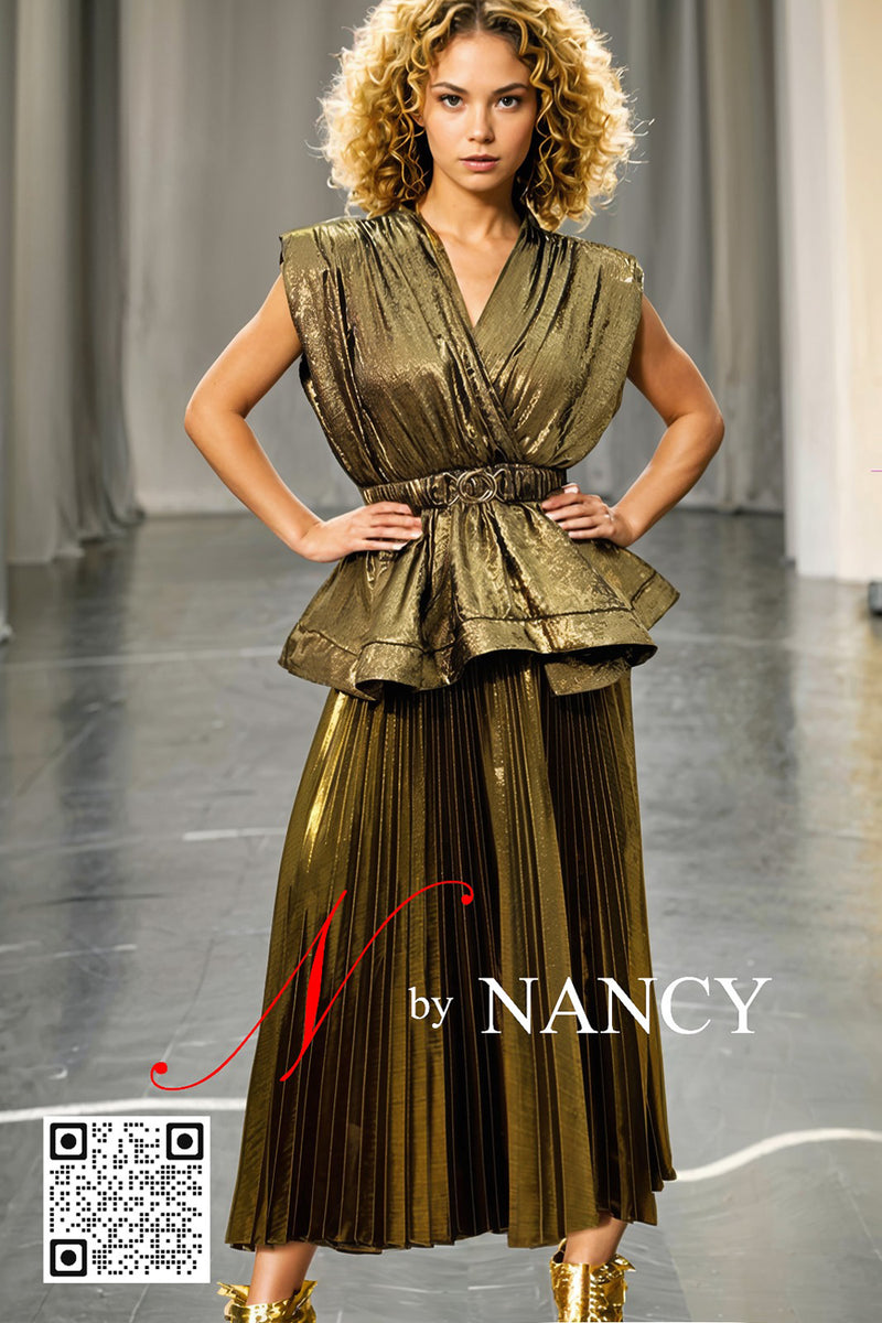 E73035 GOLD PLEATED SKIRT – N by Nancy