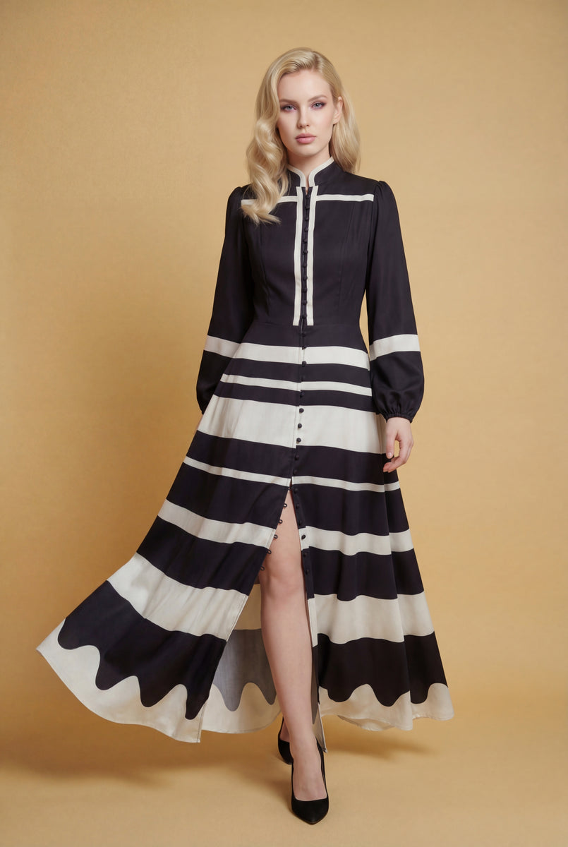 GF1582 CONTRAST STRIPE BUTTONDOWN MAXI DRESS – N by Nancy