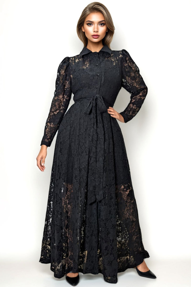 GF1510 BELTED LACE MAXI DRESS – N by Nancy