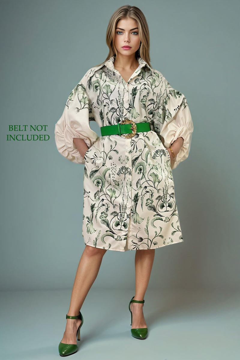 W5155A BEIGE 3/4 SLEEVE BUTTON DOWN MIDI DRESS – N by Nancy