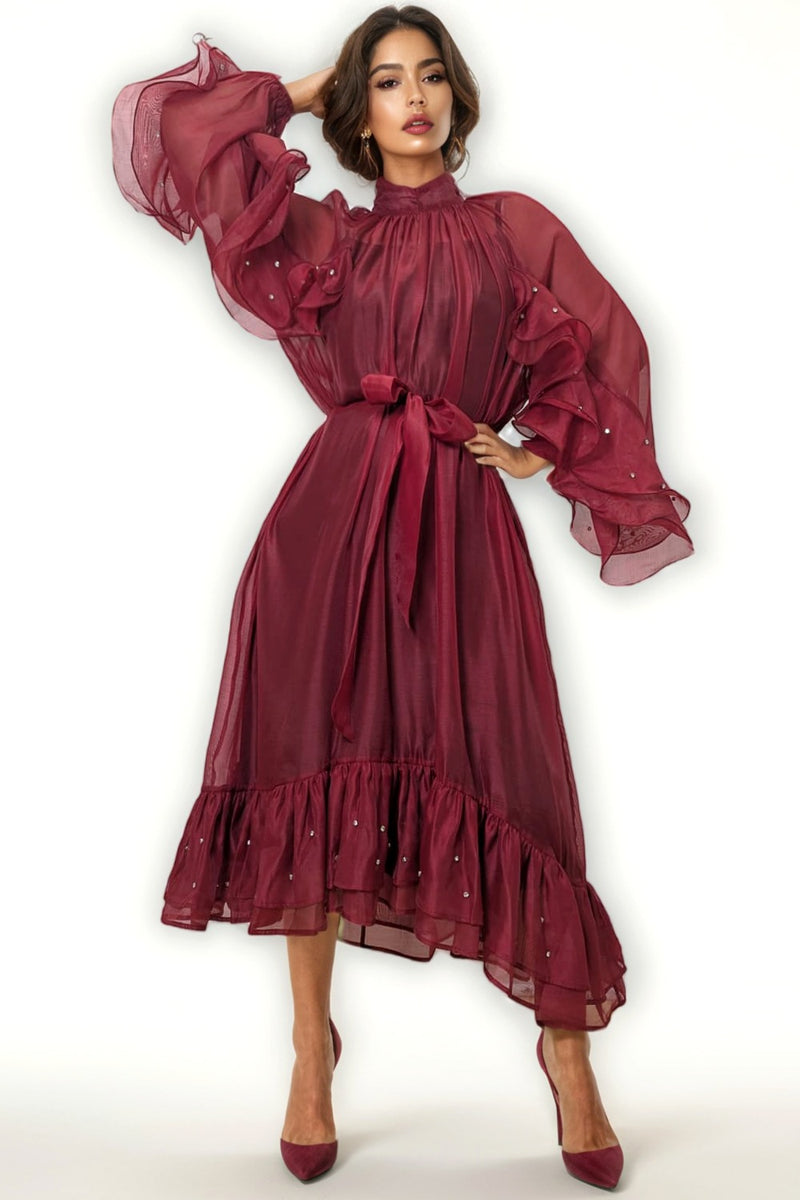 C3503 ROMANTIC RUFFLED MAXI DRESS – N by Nancy