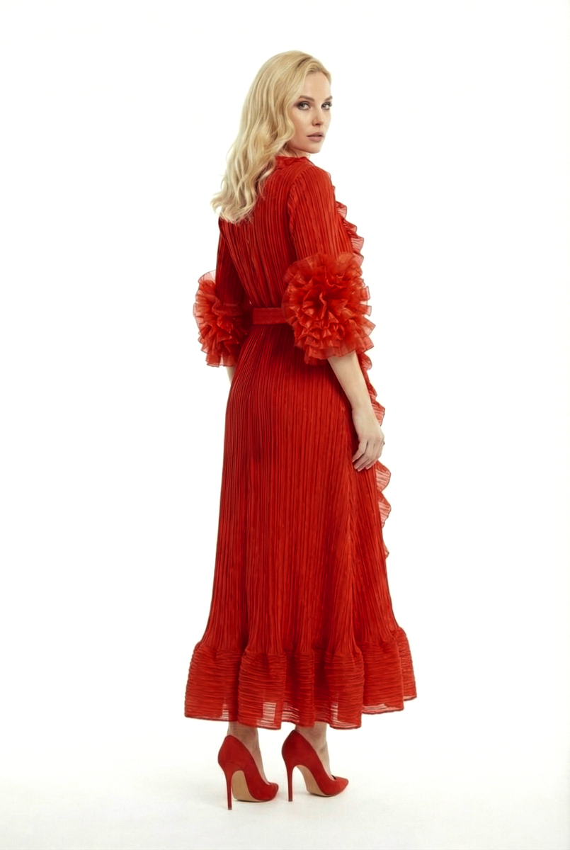 NY0030 RUFFLE ROSE PLEATED DRESS – N by Nancy
